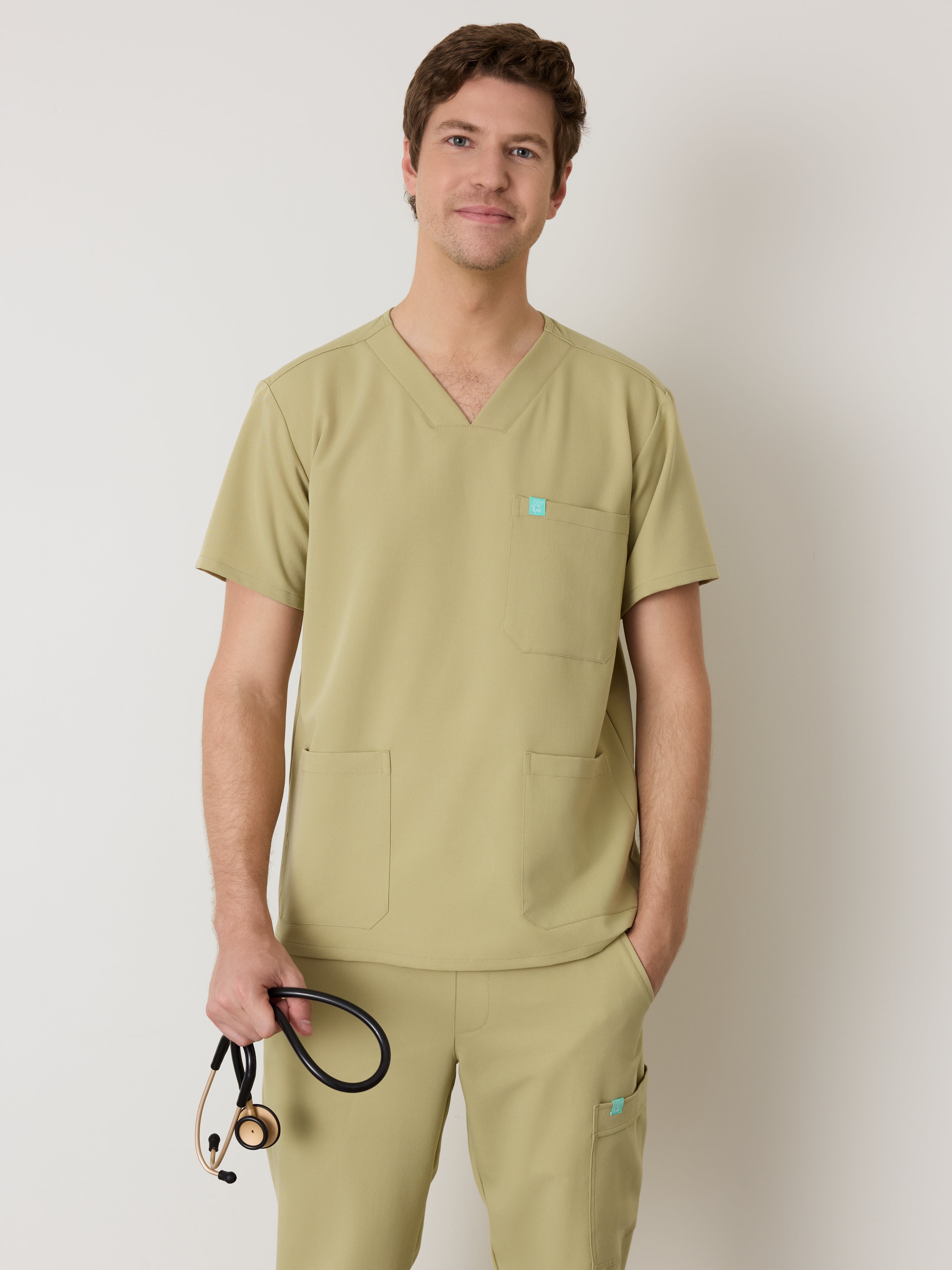 ZACK RE-GARDE™ - SAGE - Three Pockets Men's Scrub Top - SILVADUR™ USA