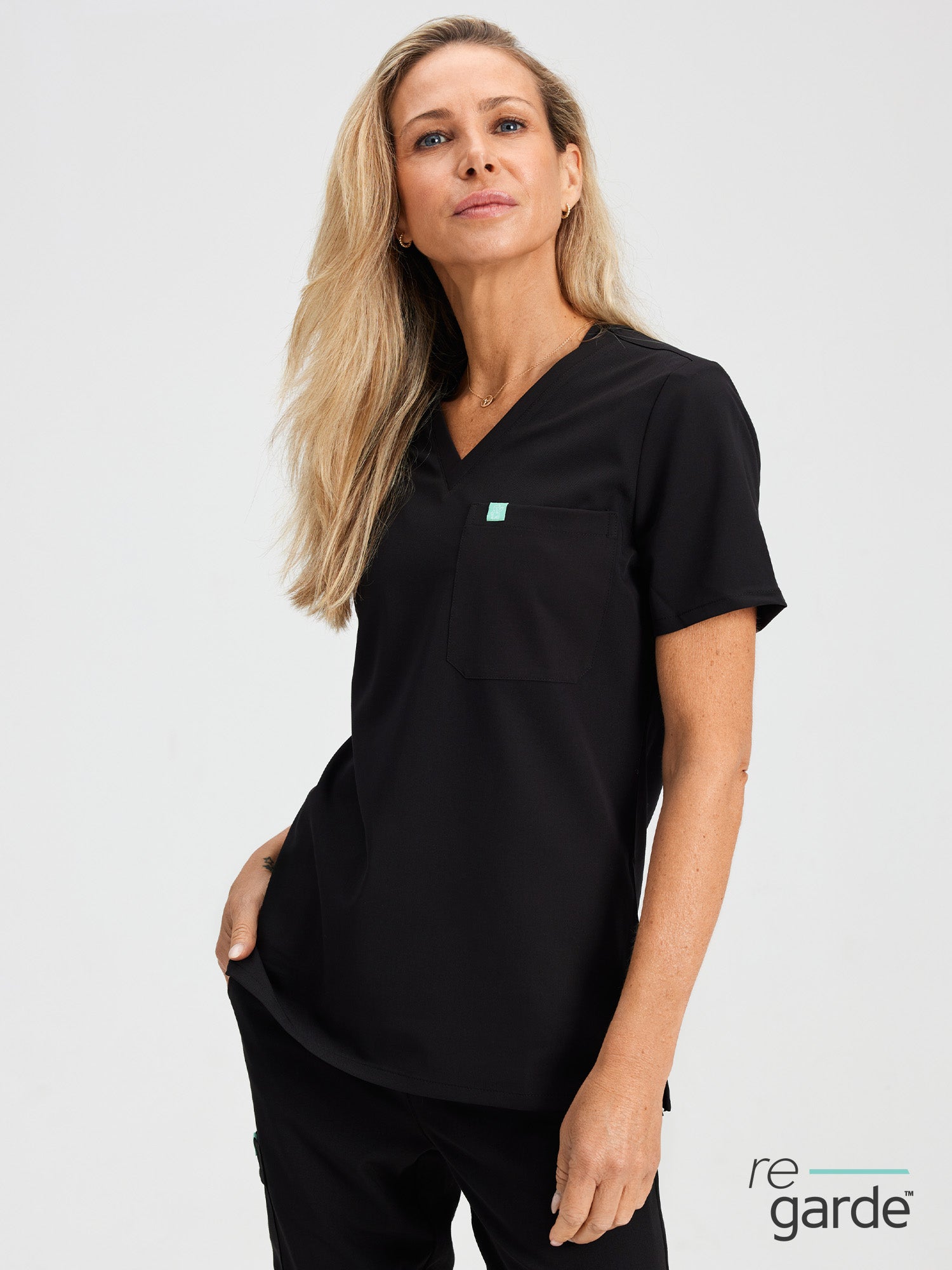 GABRIELLE RE-GARDE™ - BLACK - One Pocket Scrub Top - SILVADUR™ USA